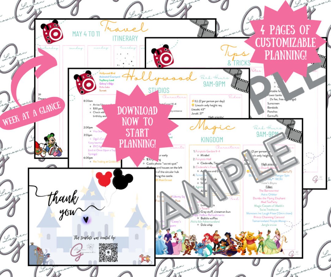 WDW Itinerary Template, Editable Travel Template, Canva Custom Travel ...