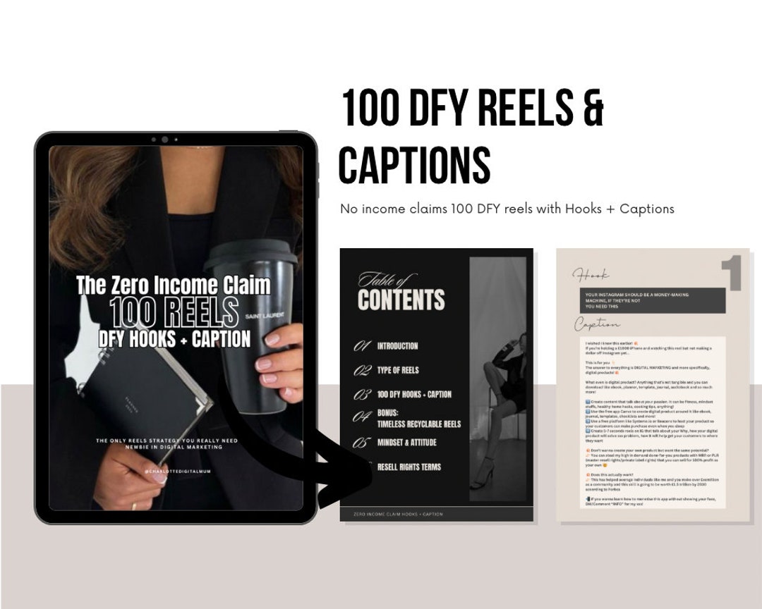 100 Reel Hooks & Captions Guide With “ No Income Claims” for Beginners ...