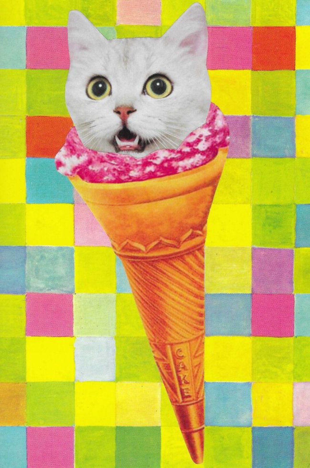 Original Collage, Ice Cream Art, Funny Cat Artwork - Etsy