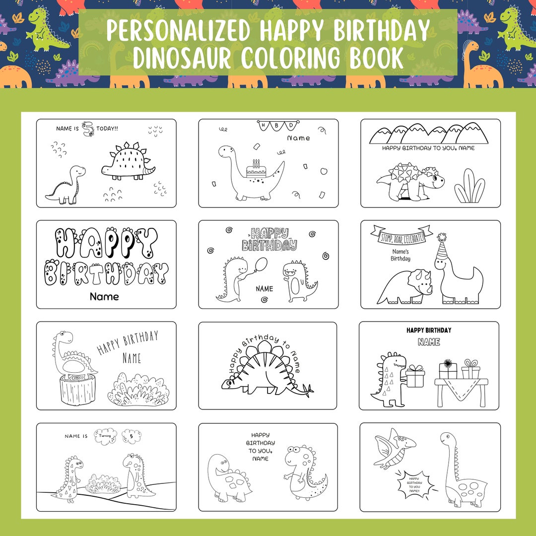 Personalized Happy Birthday Dinosaur Coloring Book for Kids Who Love ...