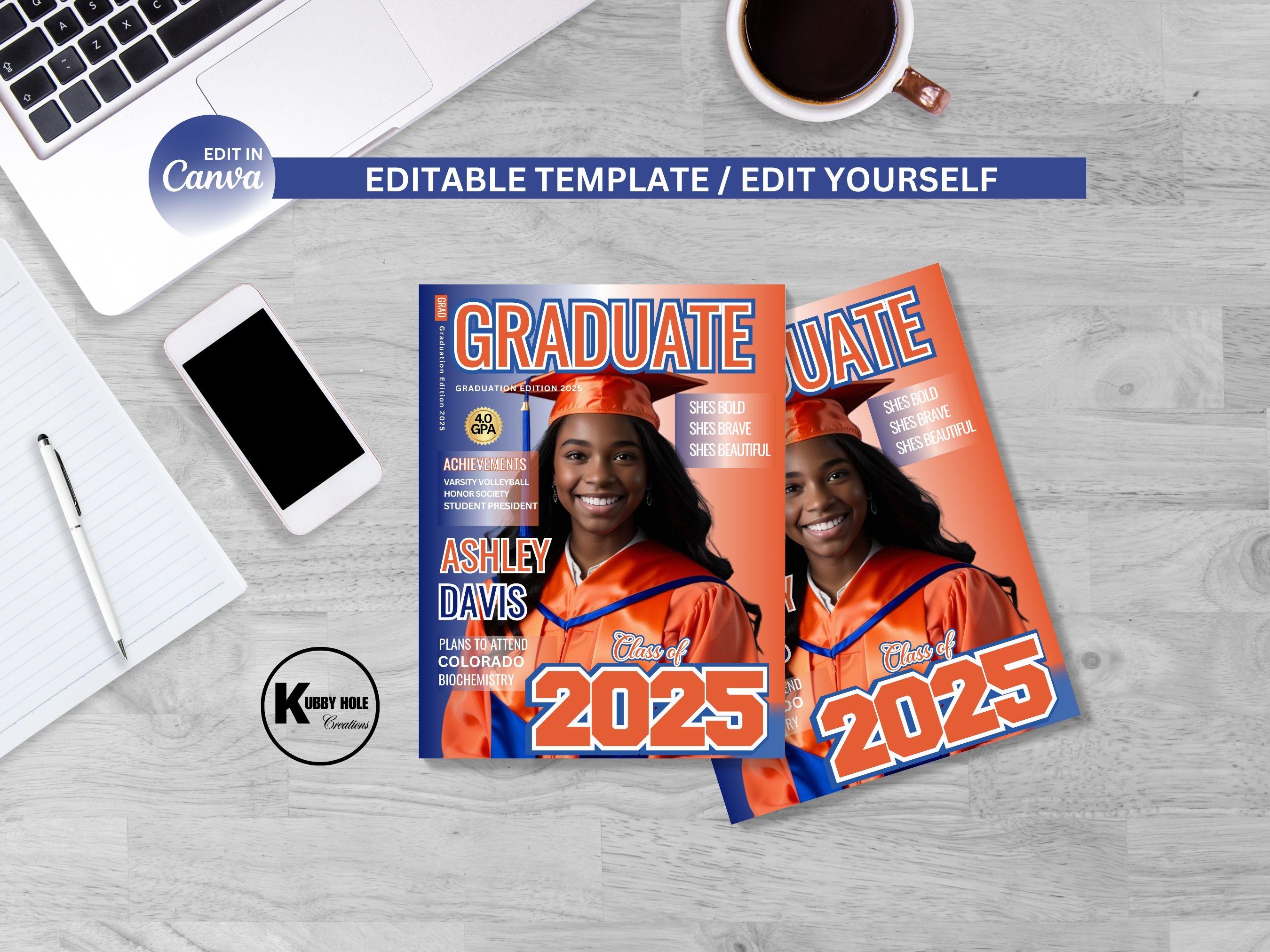 Editable Graduation Magazine Cover, Graduation Magazine Cover, Digital ...