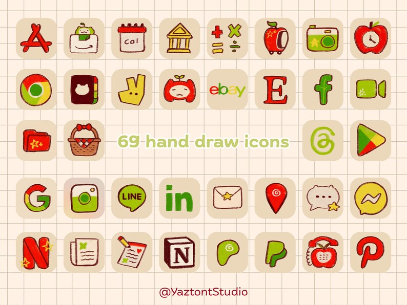 Hand Drawn App Icon Pack: Applecore Ios/android Theme (digital Download ...
