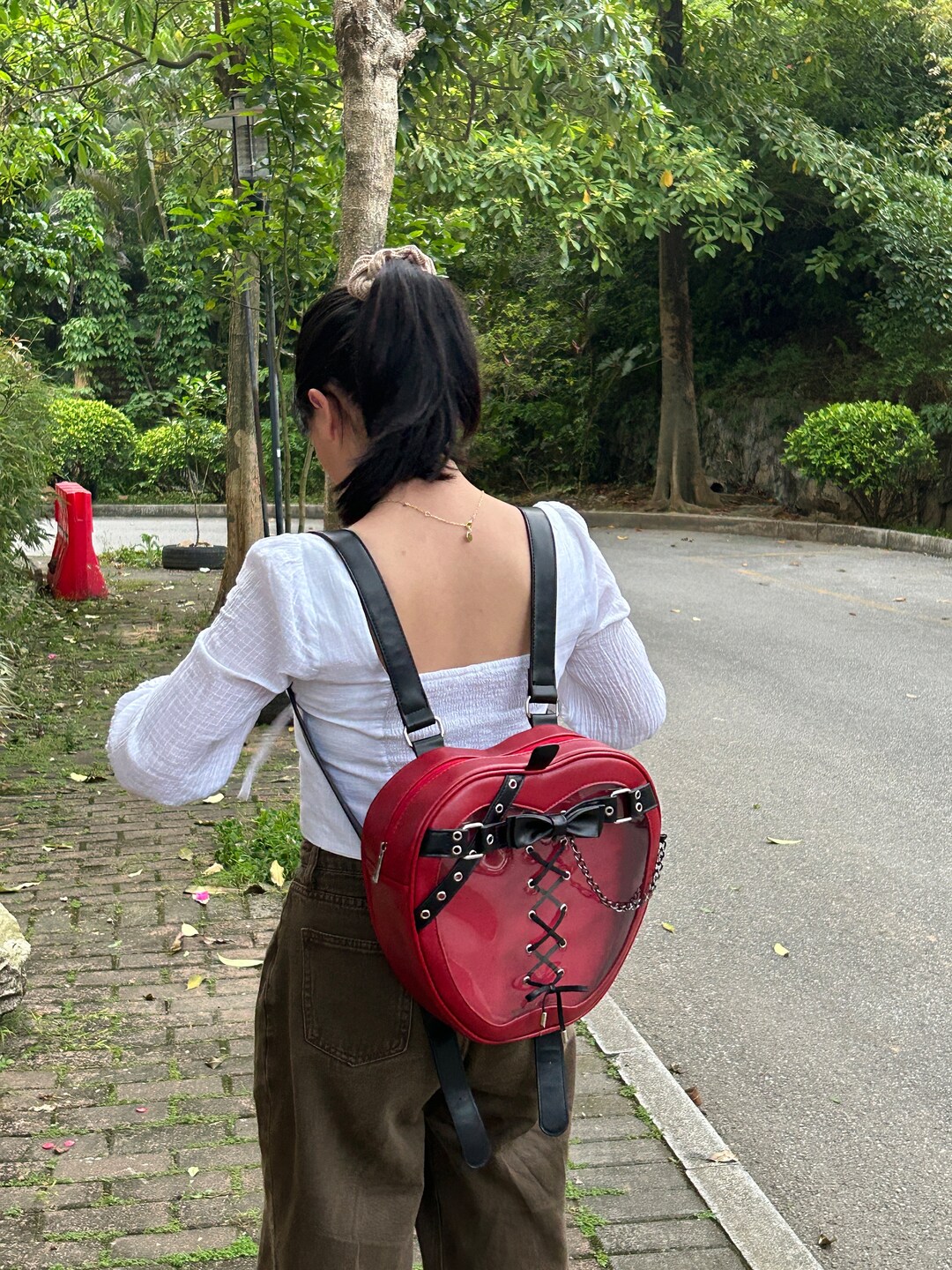 Dark Style Red Apple Backpack With Leather Straps and Chains, Gothic ...