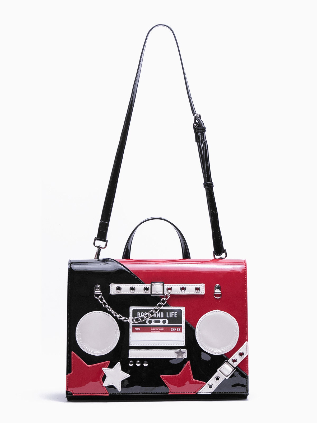 Black and Red Colorblock Retro Radio Backpack, Cassette Player ...