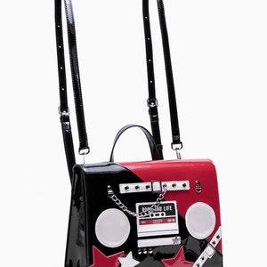 Black and Red Colorblock Retro Radio Backpack, Cassette Player ...