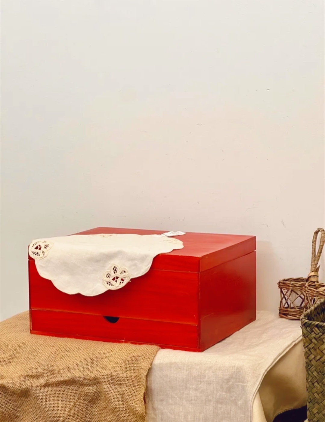 Pure Hand-made Solid Wood Birch Red Box, Square Storage Box With Lid ...