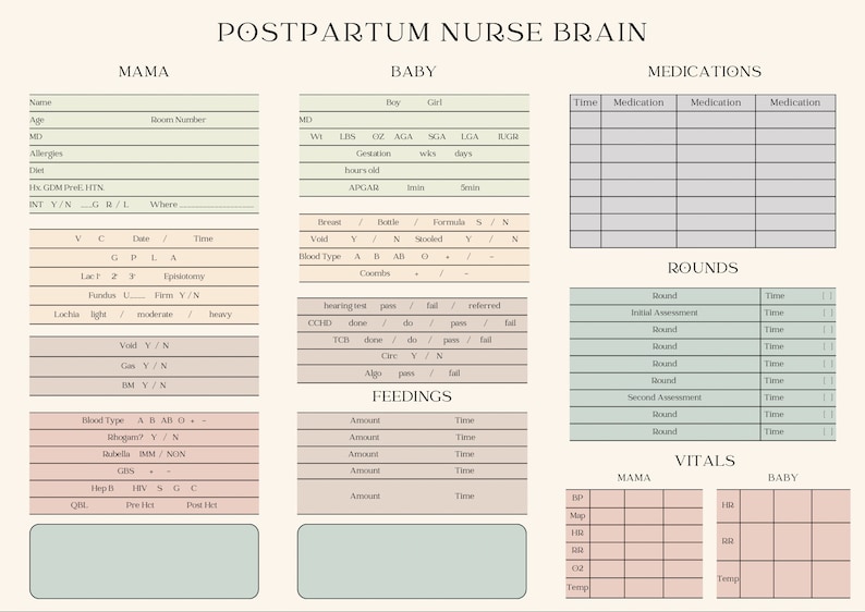 Postpartum/mother Baby/mom Baby Nurse Brain & Report Sheet - Etsy