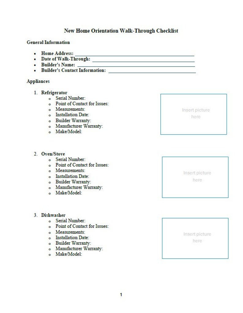 New Home Orientation Walk-through Checklist - Etsy
