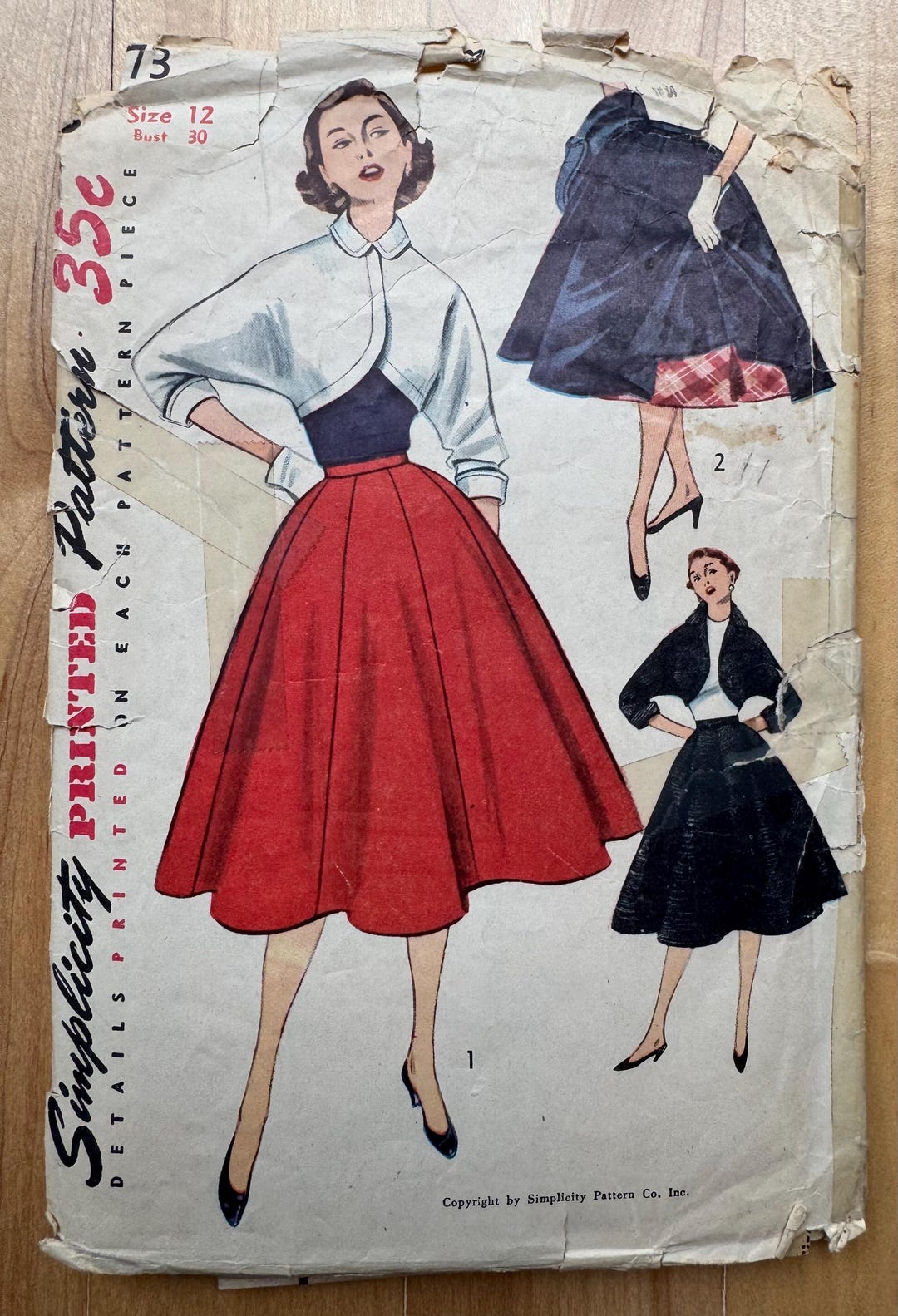 Vintage 1950s Simplicity Original Sewing Pattern 3773 Skirt and Bolero ...