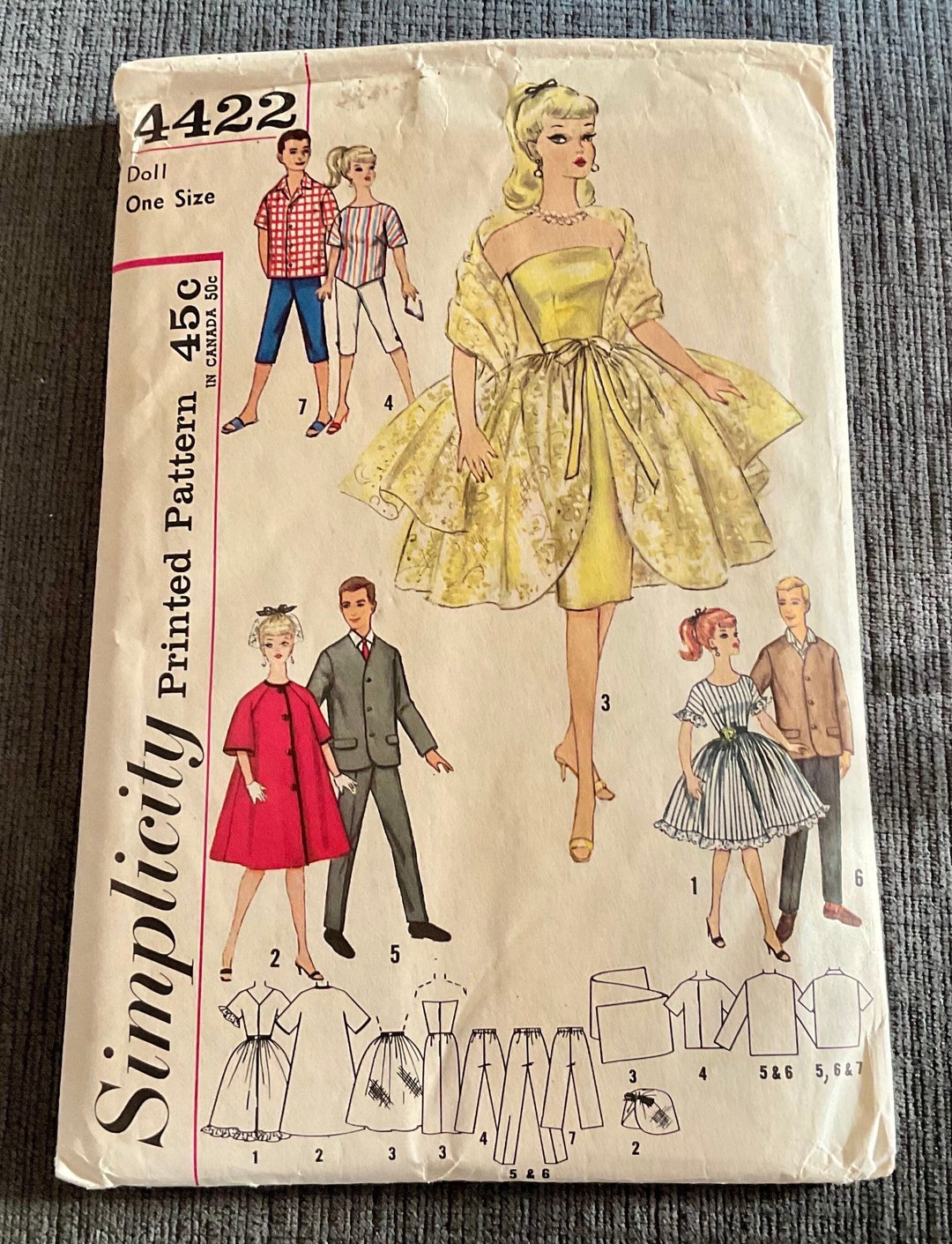 Vintage Simplicity Sewing Pattern 4422: Doll Wardrobe for Barbie & Ken ...