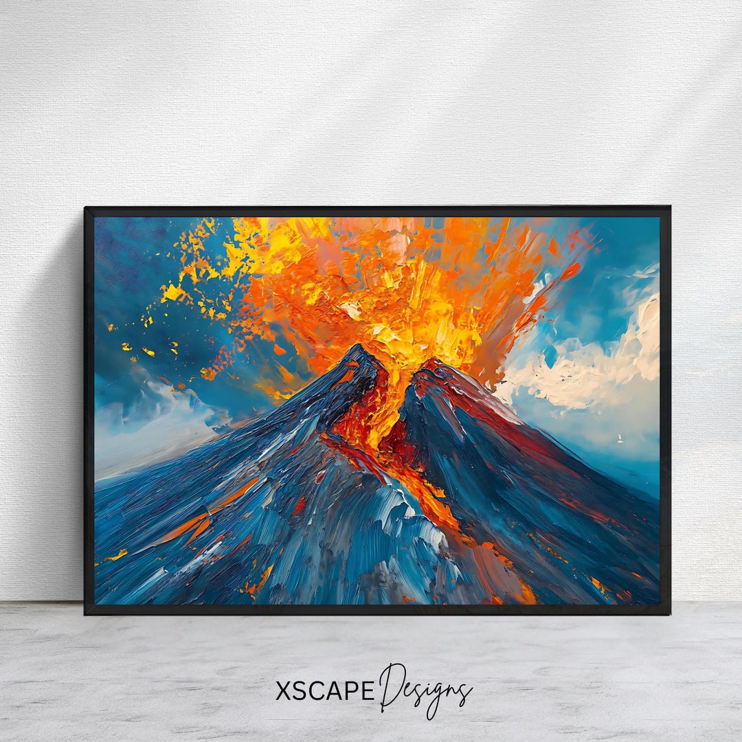 Volcano Digital Art Print, Dramatic Landscape Artwork, Nature Wall ...