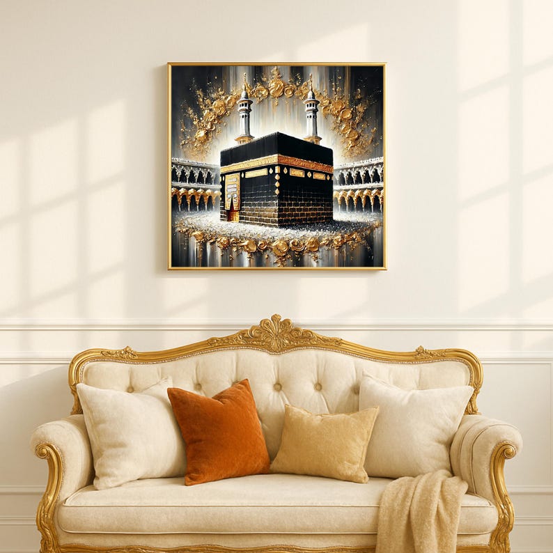 Kaaba Mecca Wall Art Print: Gold Islamic Painting Decor (digital ...