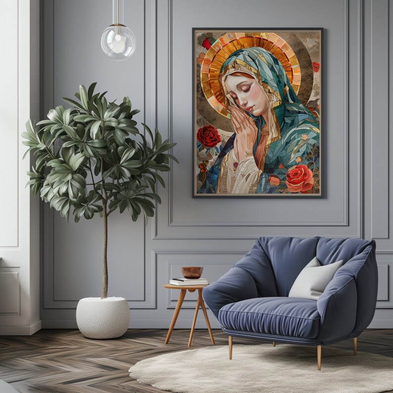 Stained Mother Mary Art Print, Elegant Religious Poster, Printable Wall ...