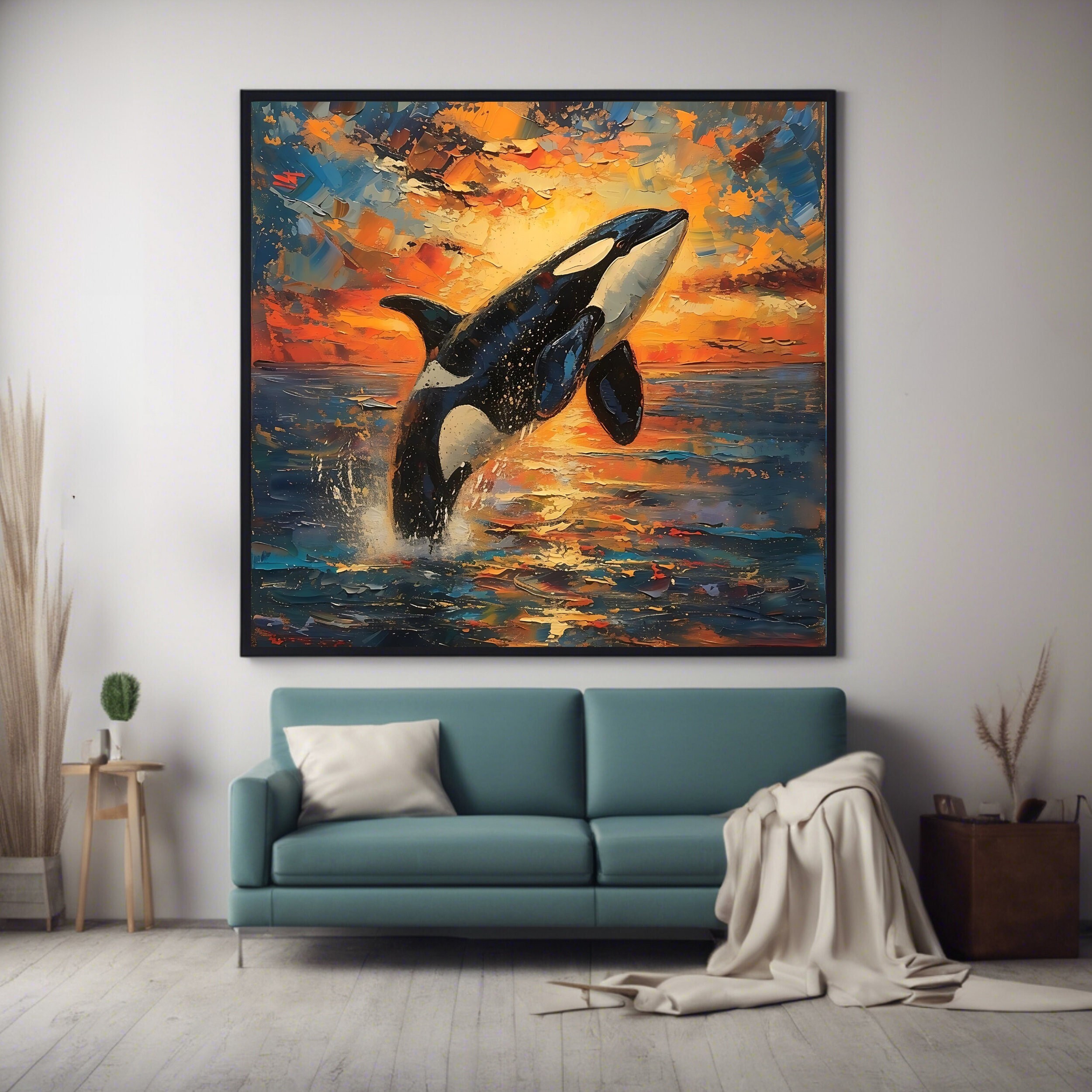 Orca Sunset Wall Art Print, Marine Life Poster, Square Print, Printable ...