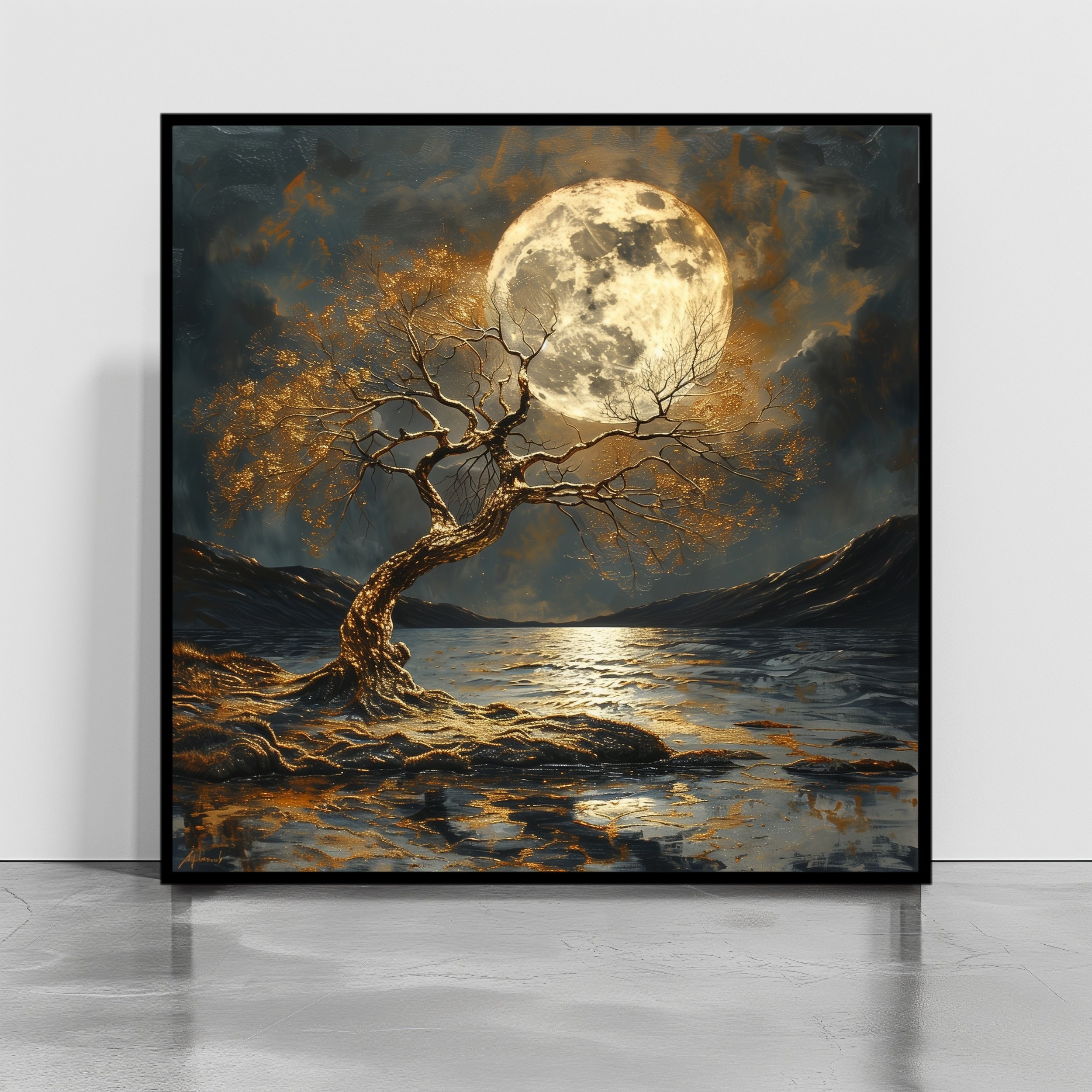 Moonlit Tree Art Print, Nightscape Poster, Square Print, Printable Wall ...