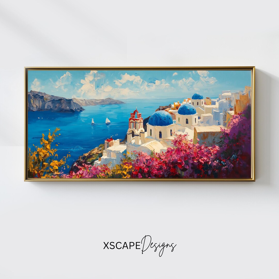Santorini Extra Large Wall Art Long Horizontal Narrow Print Oversized ...