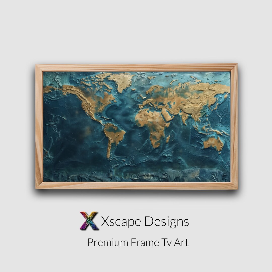 Frame Tv World Map 3D Oil Painting Digital Art Home or Office Décor Art ...