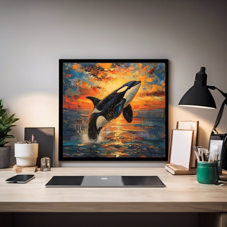 Orca Sunset Wall Art Print, Marine Life Poster, Square Print, Printable ...