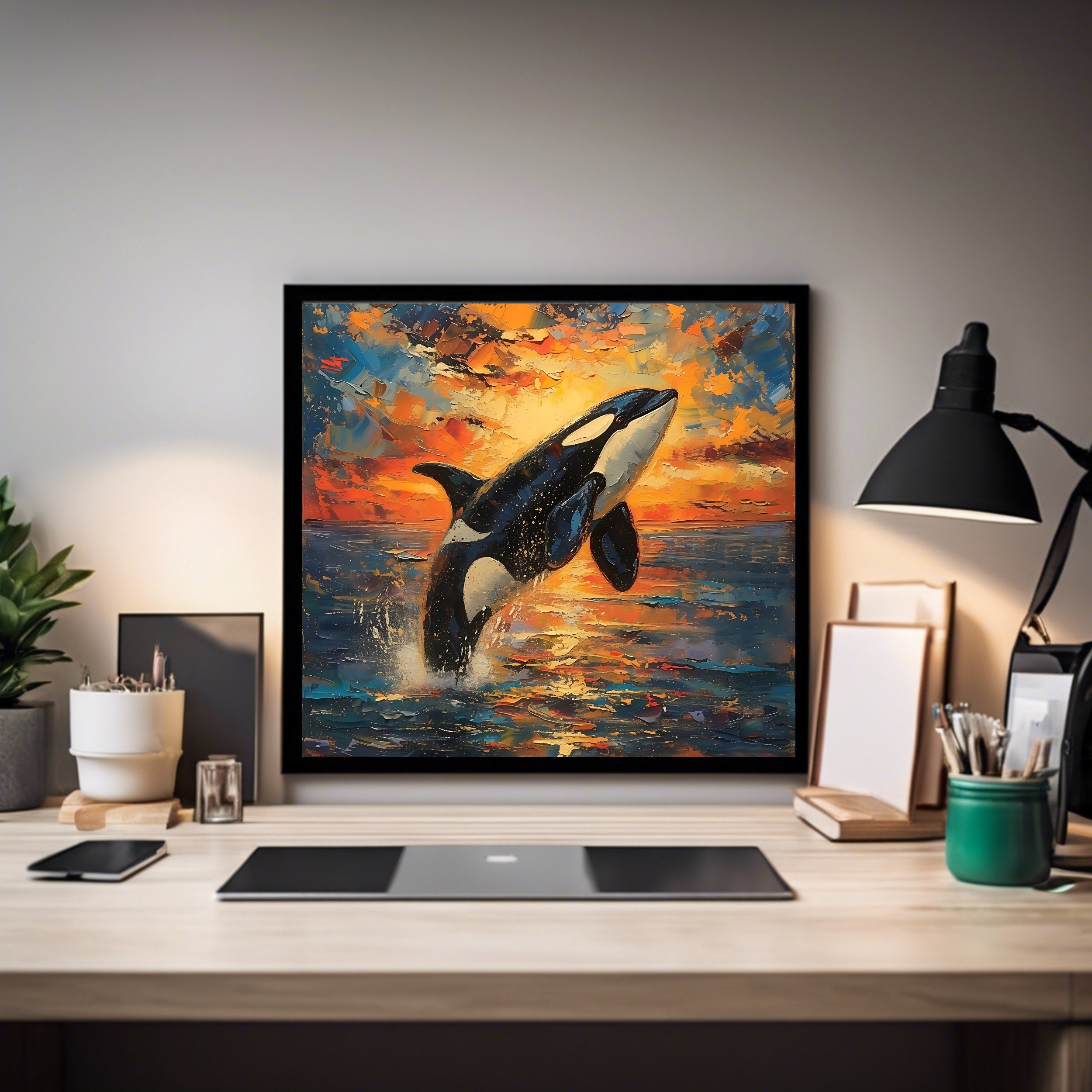 Orca Sunset Wall Art Print, Marine Life Poster, Square Print, Printable ...