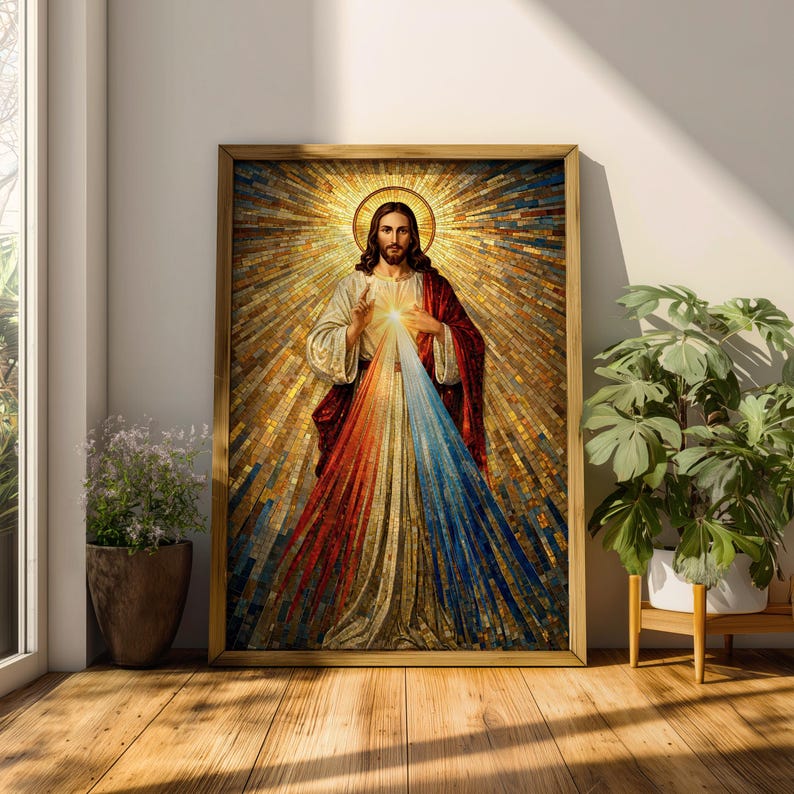 Divine Mercy Wall Art Jesus Mosaic Christian Icon Religious Gift Prayer ...
