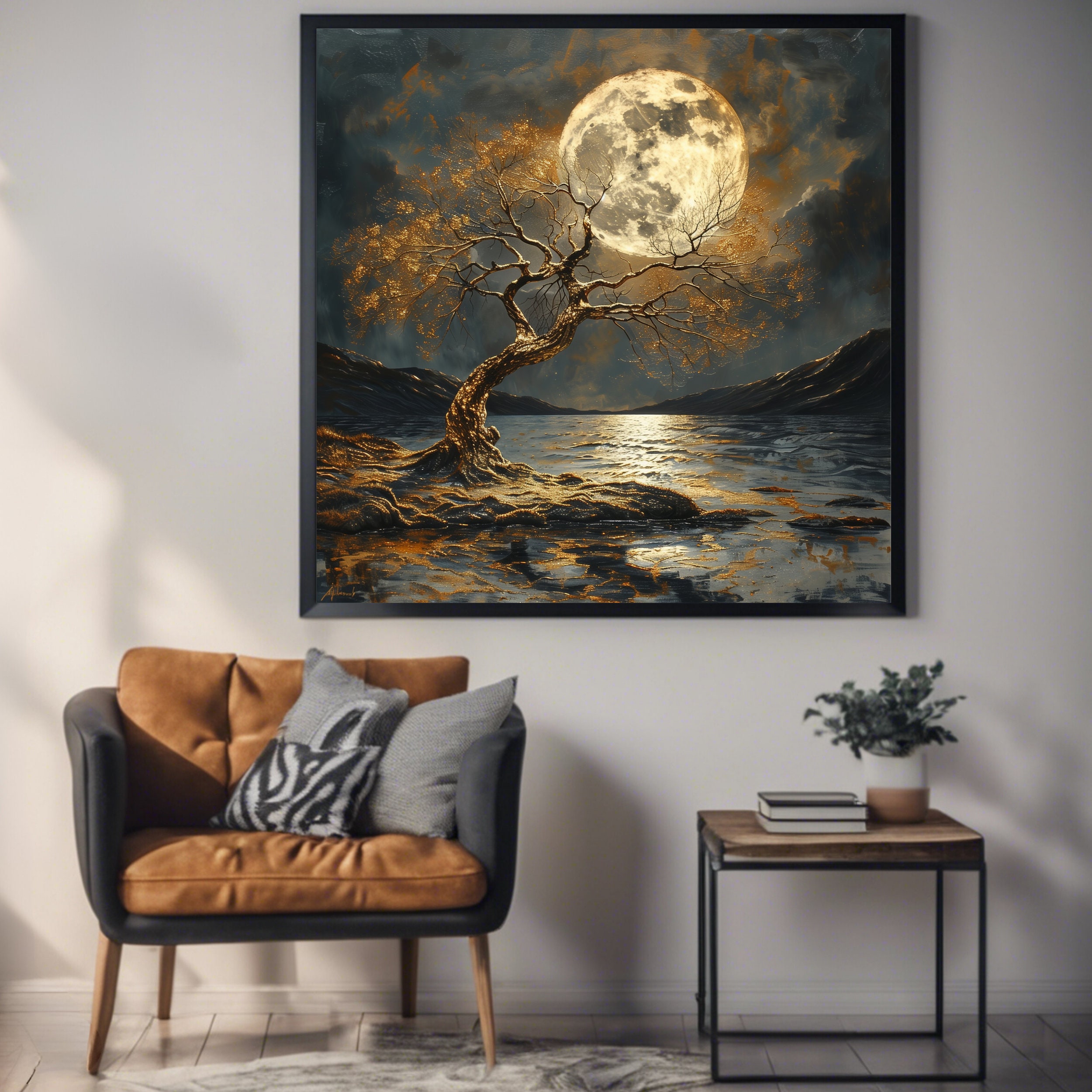 Moonlit Tree Art Print, Nightscape Poster, Square Print, Printable Wall ...
