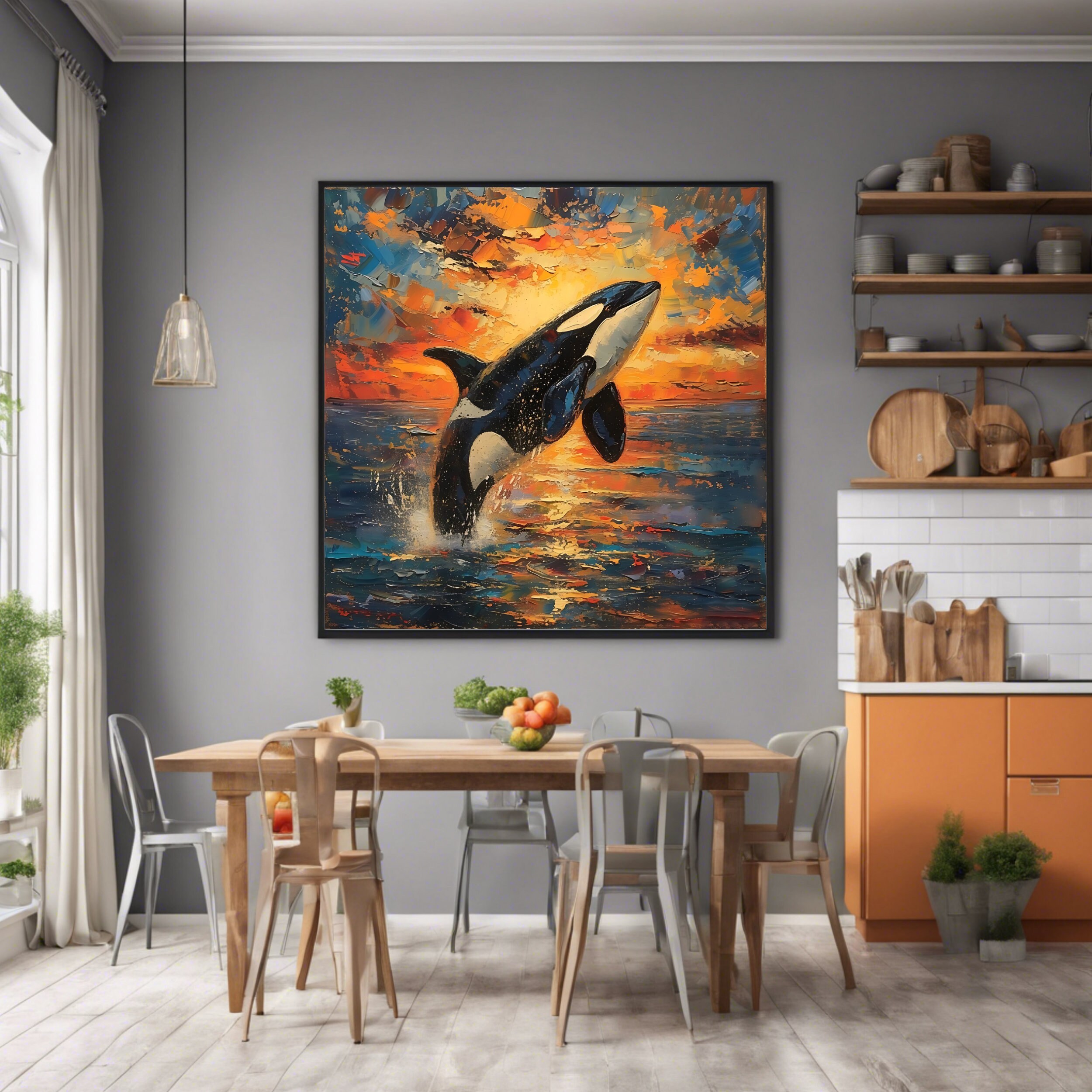 Orca Sunset Wall Art Print, Marine Life Poster, Square Print, Printable ...