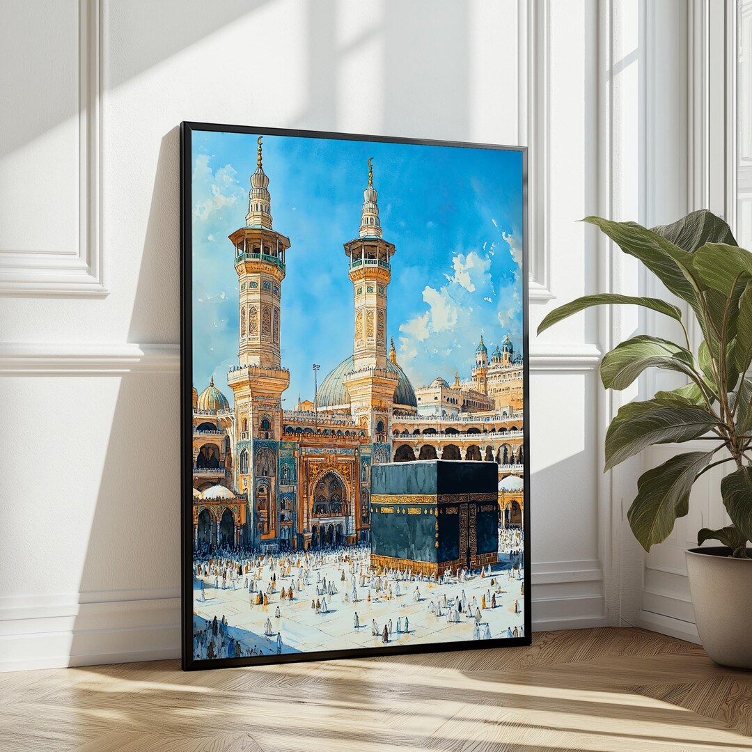 Grand Mecca Mosque Art | Kaaba & Minarets Digital Print | Islamic ...