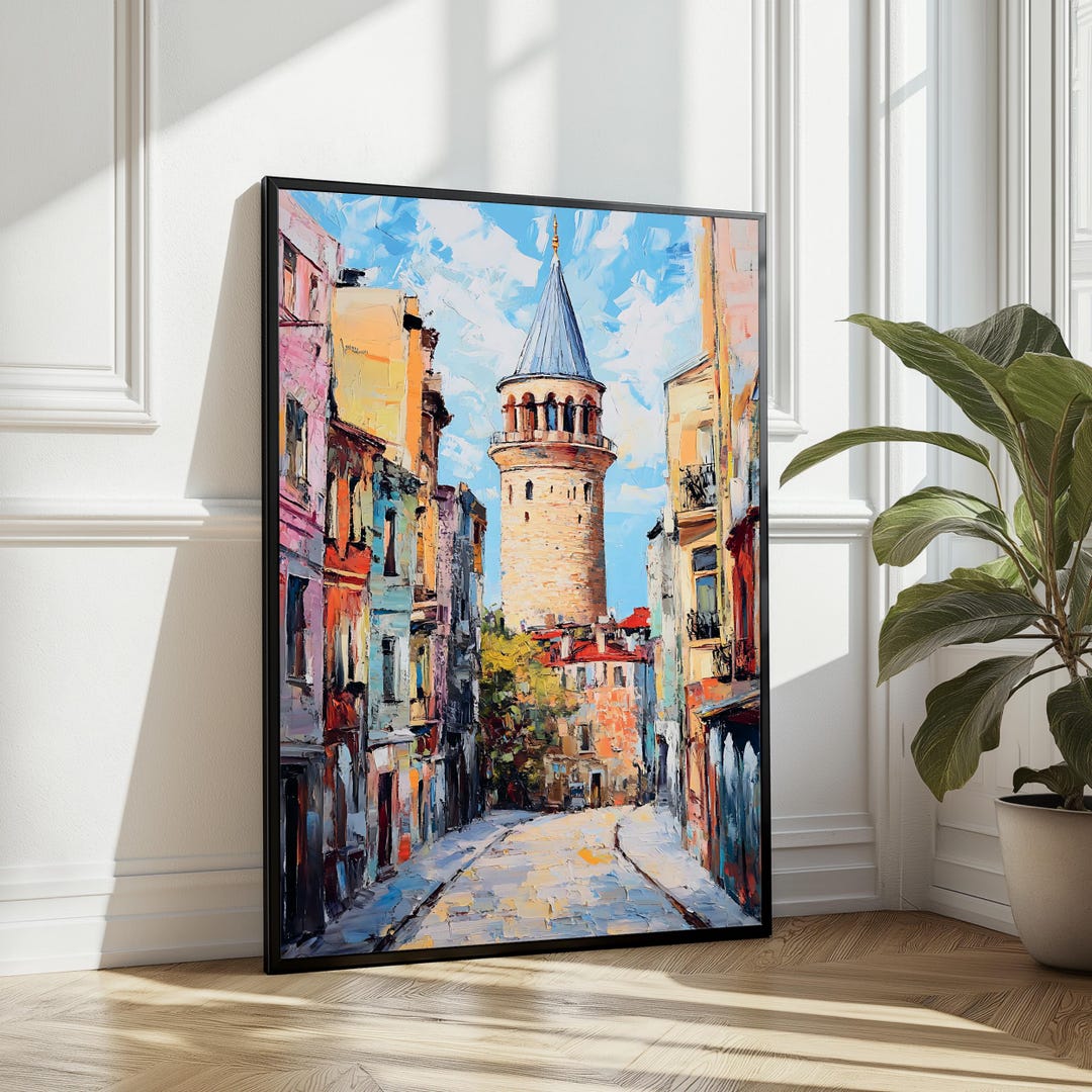 Istanbul Wall Art, Galata Tower Painting, Colorful Cityscape Print ...