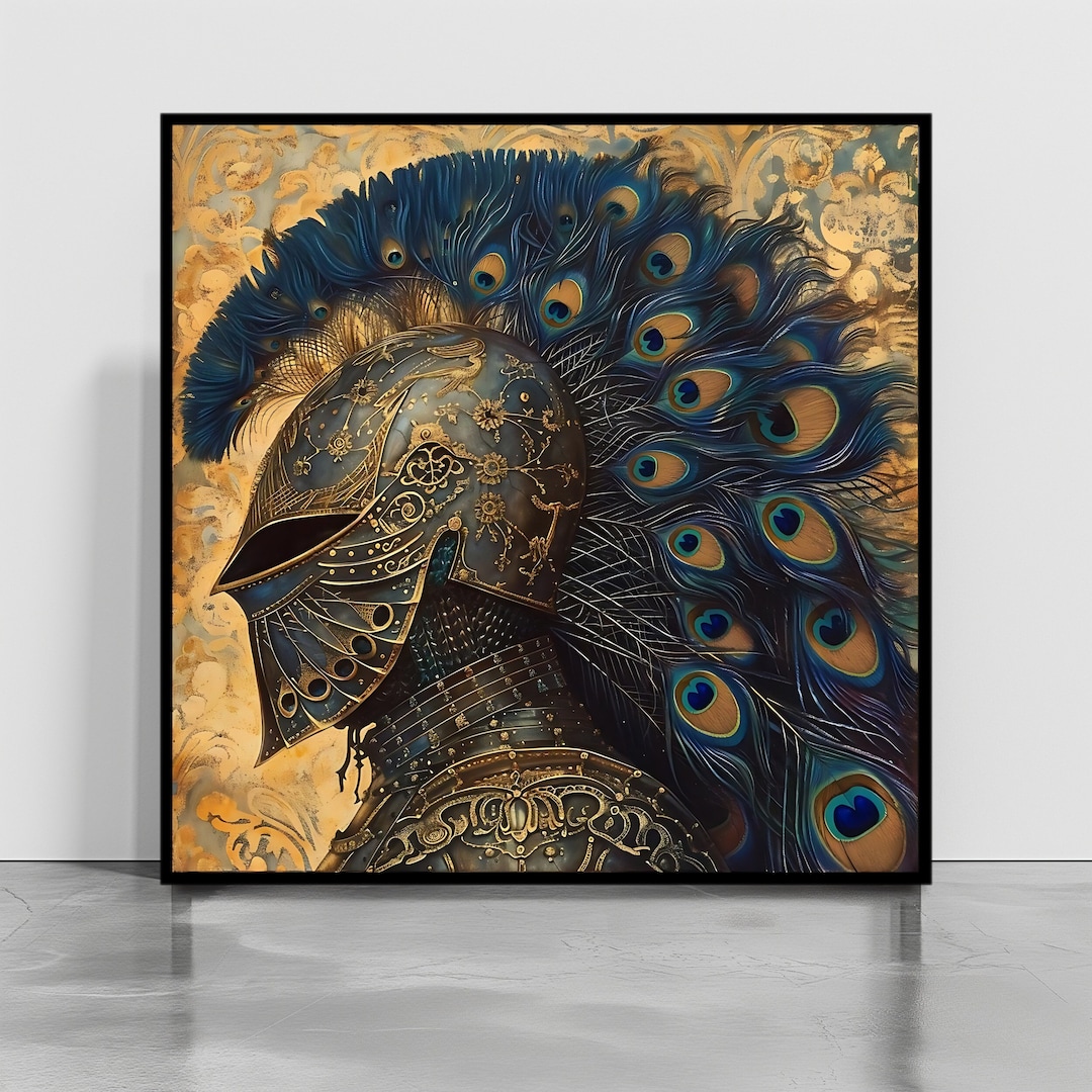 Regal Peacock Knight Art Print, Elegant Medieval Decor Poster, Square ...