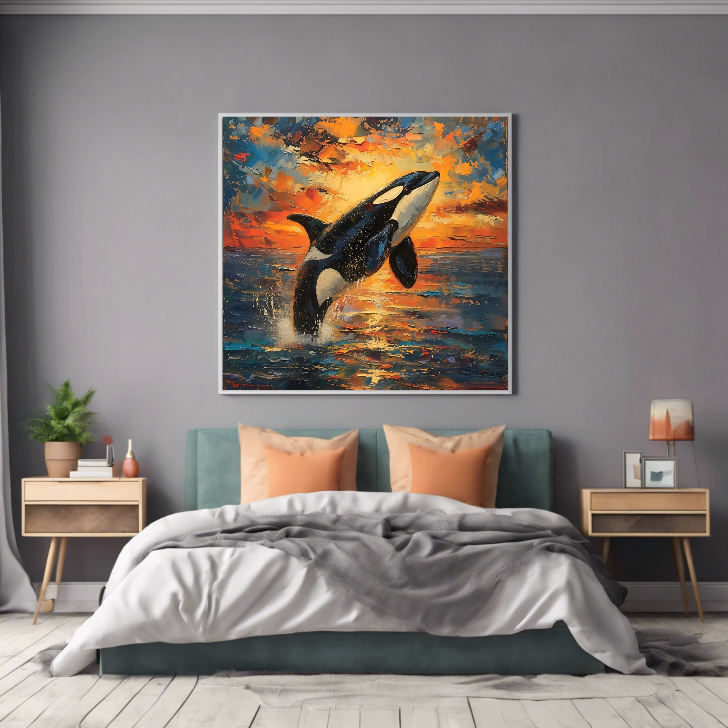 Orca Sunset Wall Art Print, Marine Life Poster, Square Print, Printable ...