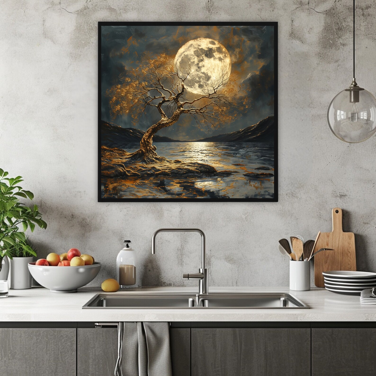Moonlit Tree Art Print, Nightscape Poster, Square Print, Printable Wall ...