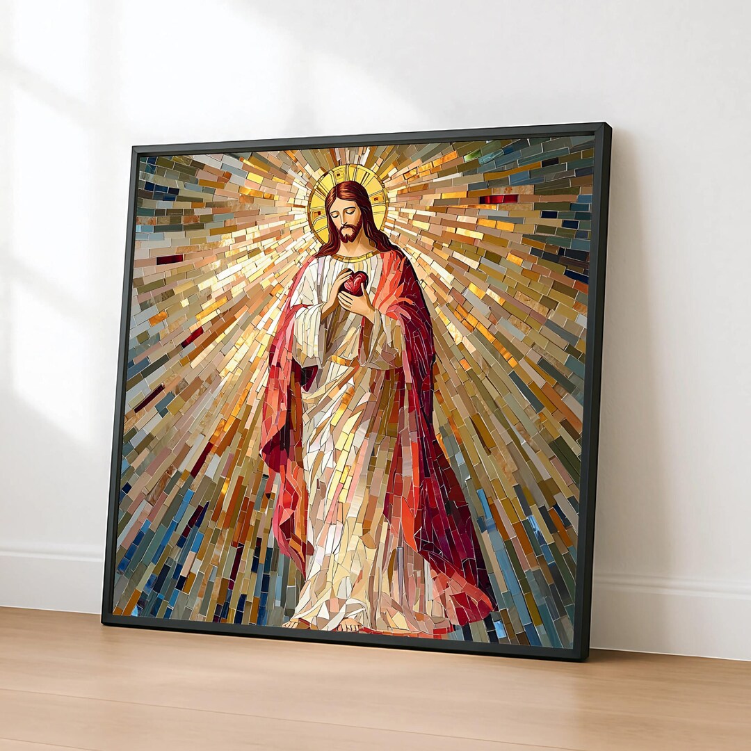 Sacred Heart of Jesus Square Mosaic Art Print | Christian Wall Decor ...