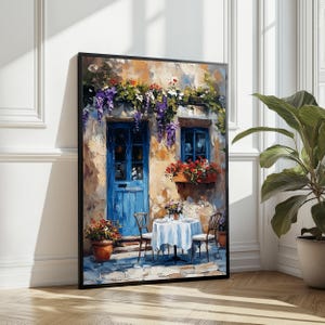 Charming French Cafe Art Print, Rustic Courtyard Wall Decor, European ...