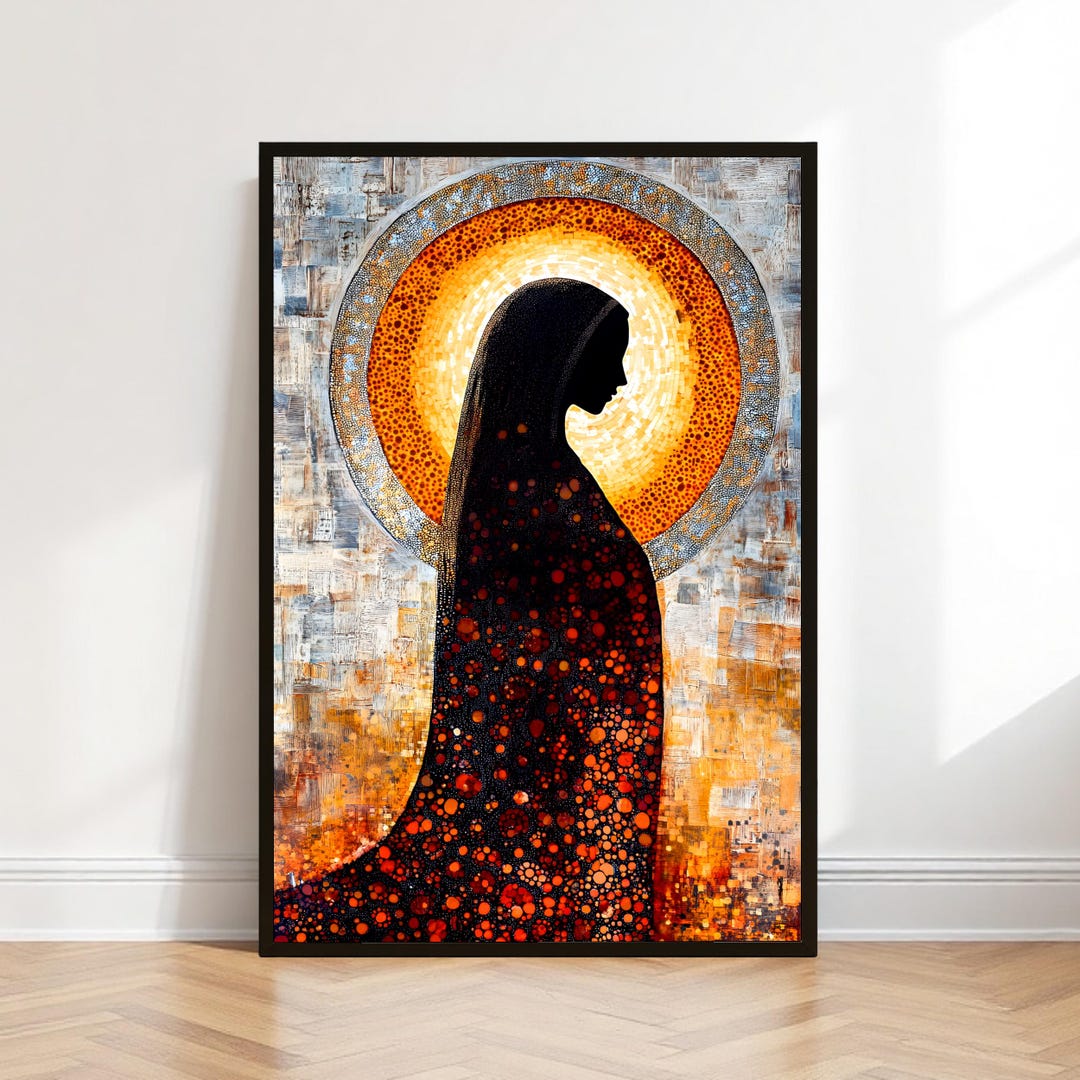 Virgin Mary Abstract Art Print: Modern Gold Halo Religious Decor ...
