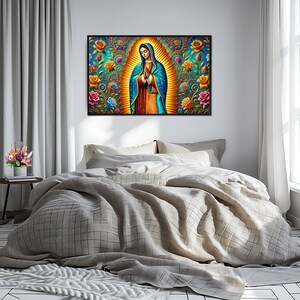 Mary of Guadalupe Digital Art Print, Religious Floral Wall Decor ...