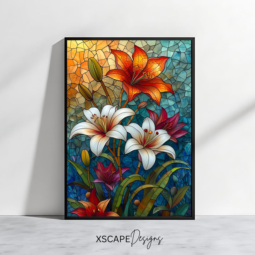 Stained Lilies Wall Art Print, Floral Poster, Printable Wall Art ...
