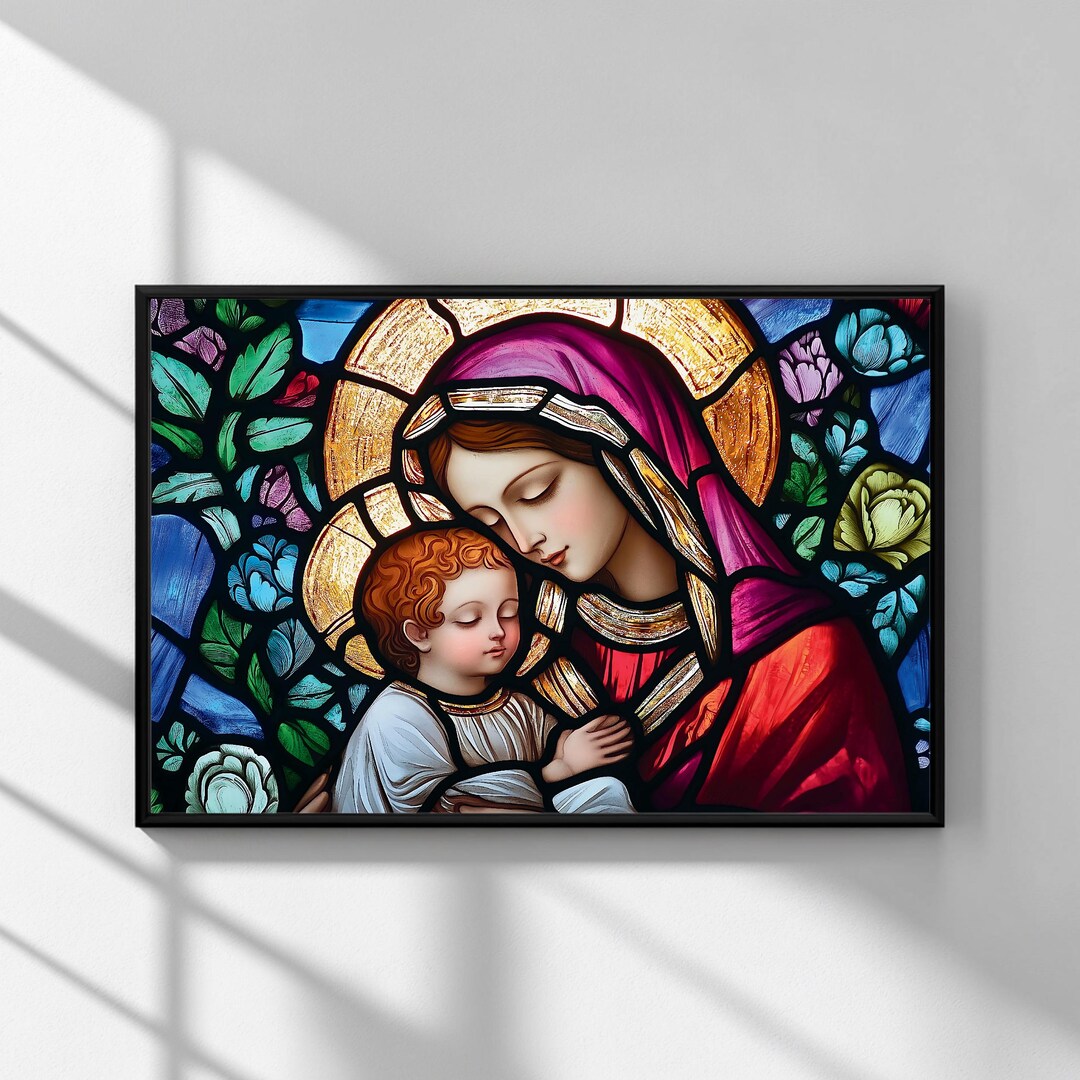 Blessed Virgin Mary and Jesus Stained Glass Digital Art Print ...
