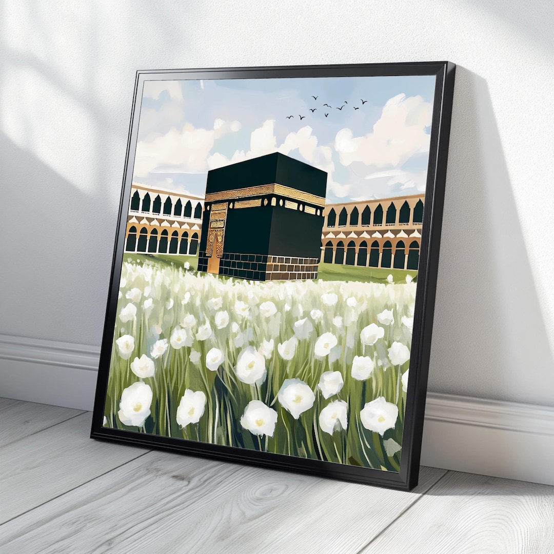 Floral Kaaba Wall Art Print | Islamic Sacred Decor | Spiritual Mecca ...