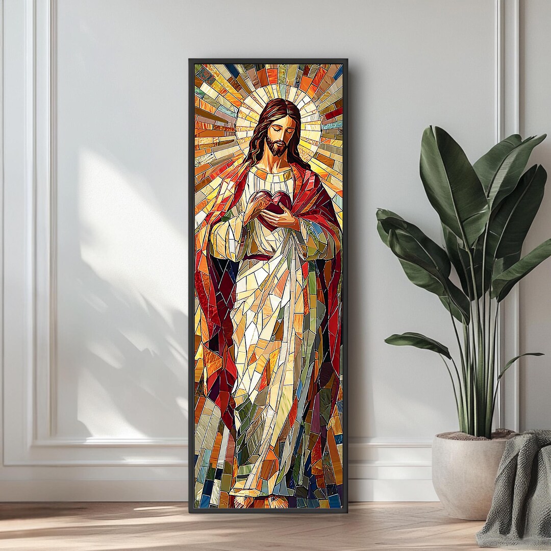 Tall Vertical Sacred Heart of Jesus Wall Art | Stained Glass Christian ...