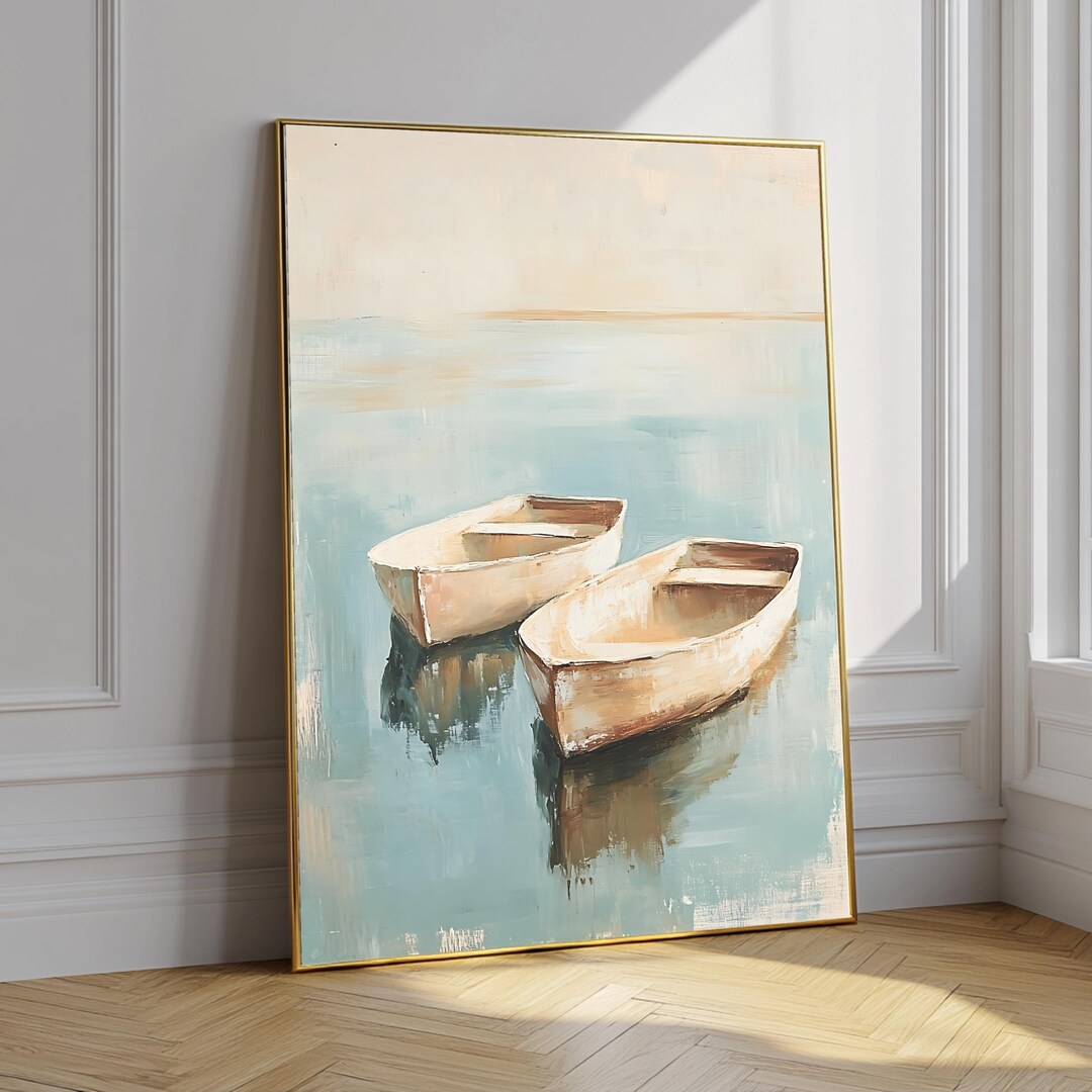 Vintage Nautical Digital Art Print - Rustic Rowboat Wall Art - Coastal ...