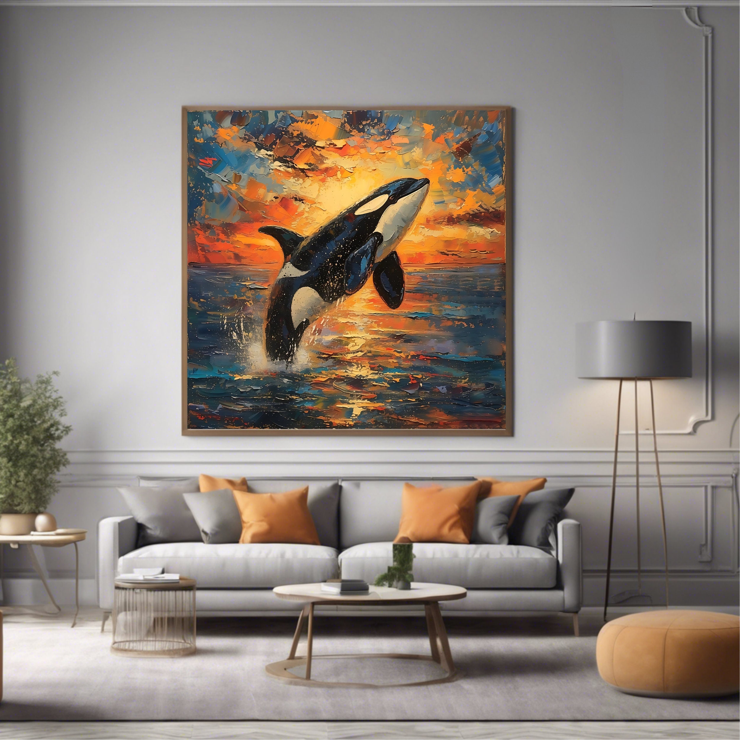 Orca Sunset Wall Art Print, Marine Life Poster, Square Print, Printable ...