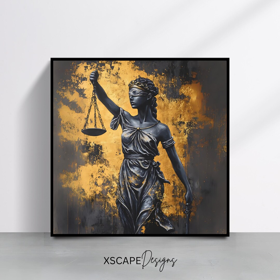 Lady Justice Square Art Print - Gold and Black Legal Wall Decor ...