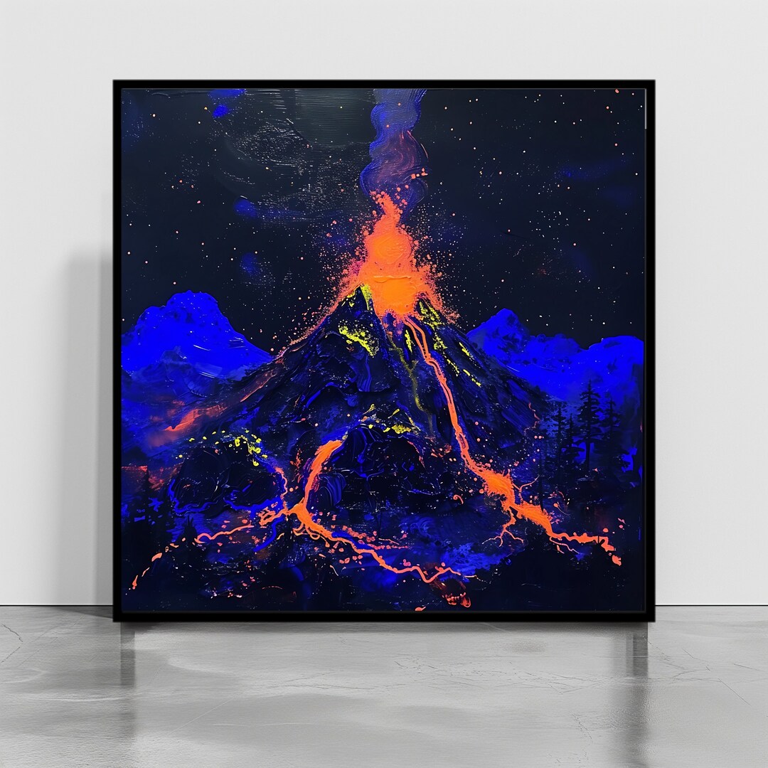 Erupting Volcano, Vibrant Cosmic Decor, Square Art Print, Large Art ...