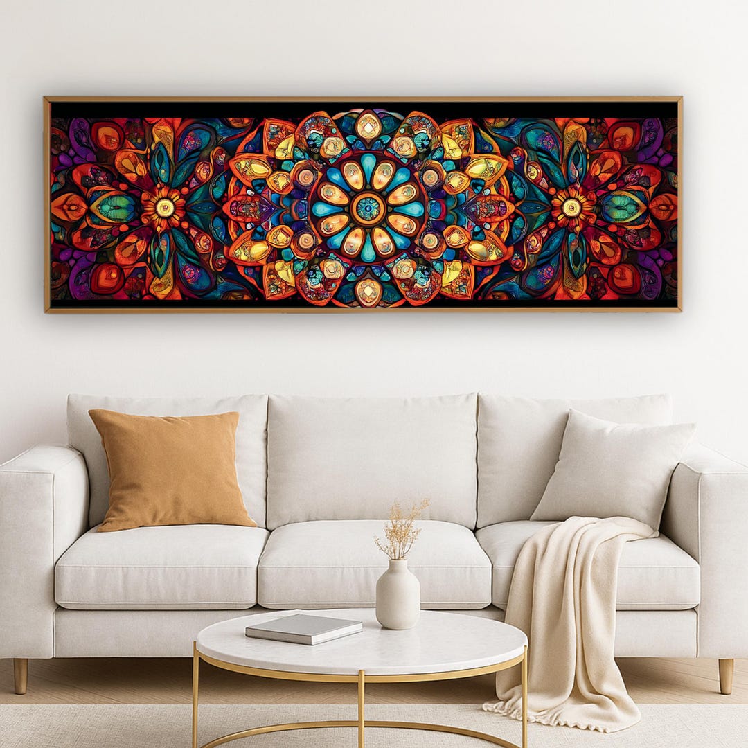 Islamic Geometric Wall Art, Long Narrow Panoramic Mandala Print ...