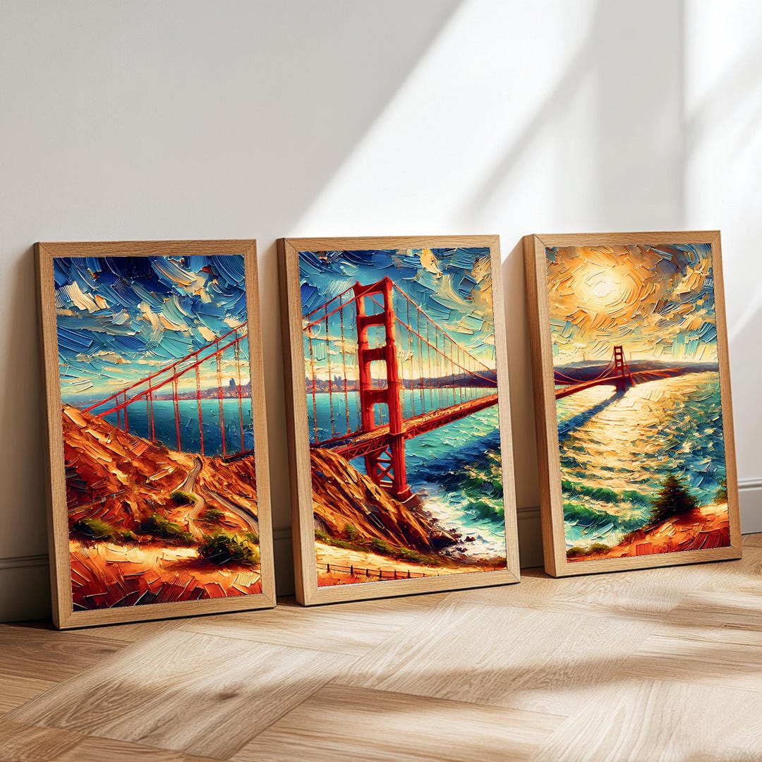Golden Gate Bridge Triptych Wall Art Print | Coastal Sunset Wall Art ...
