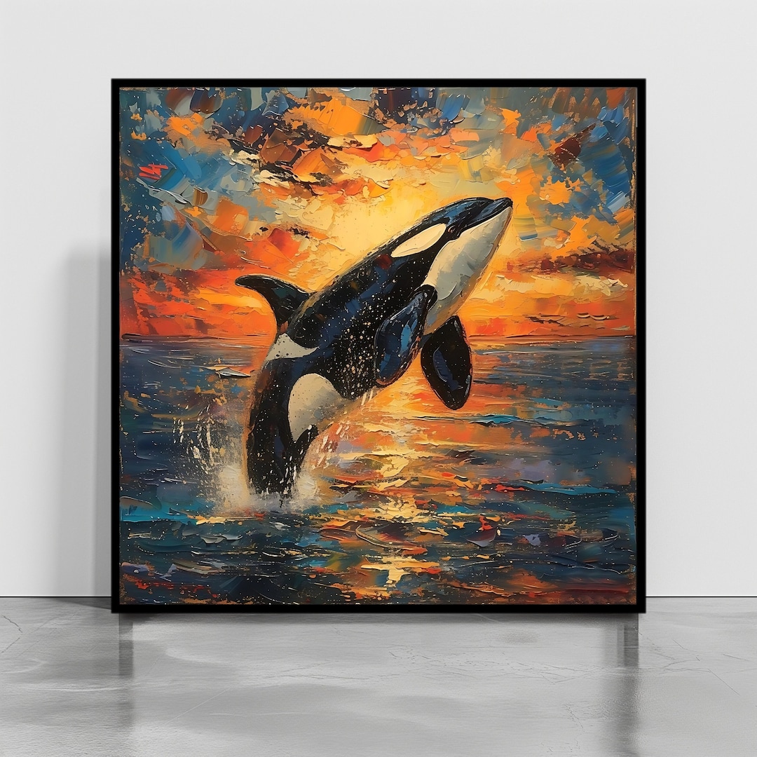 Orca Sunset Wall Art Print, Marine Life Poster, Square Print, Printable ...