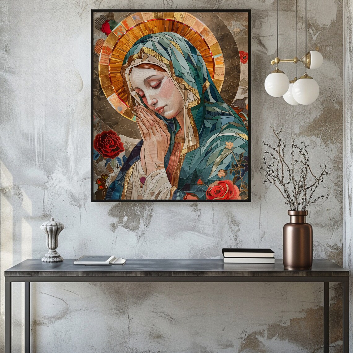 Stained Mother Mary Art Print, Elegant Religious Poster, Printable Wall ...