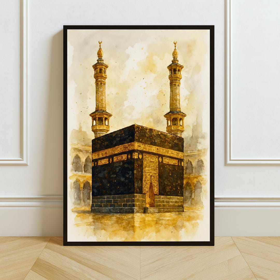 Kaaba Watercolor Art: Islamic Mecca Decor Mosque Painting (digital ...