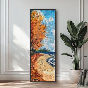 Tall Vertical Autumn Landscape Wall Art | Fall Beach Scene Print | Long ...