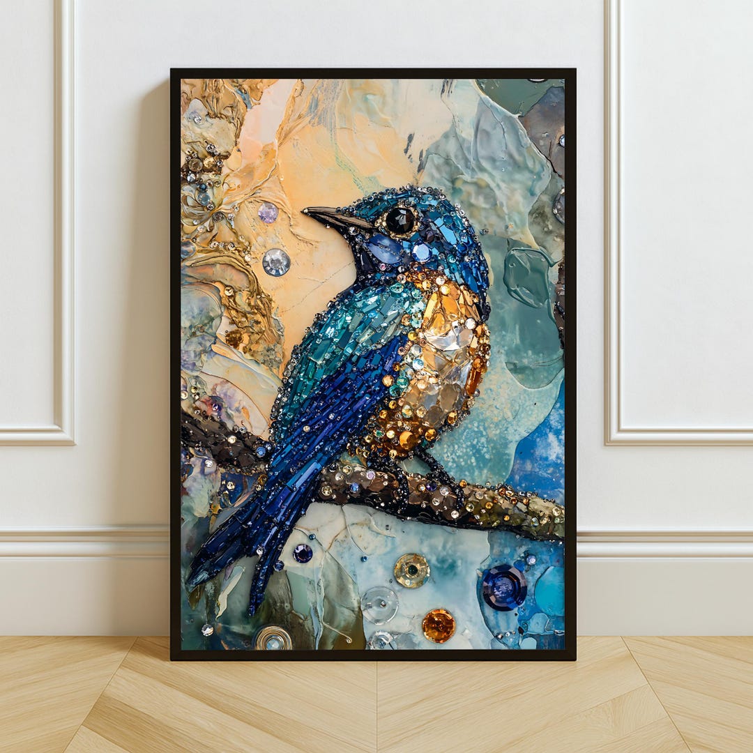 Eastern Bluebird Gemstone Art Print: Luxury Nature Wall Decor (digital ...